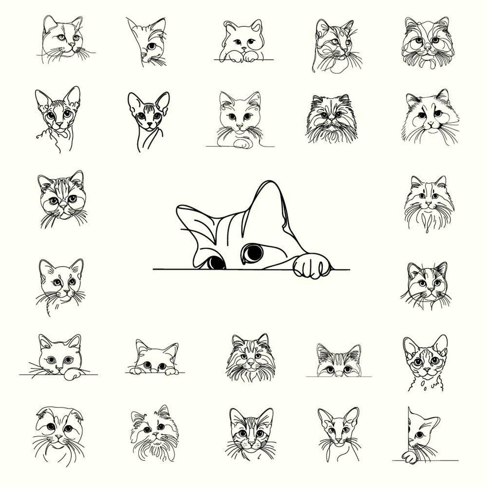 Cat Svg, One Line Drawing, Cat Face Svg, Svg Bundle, Cat Clipart ...