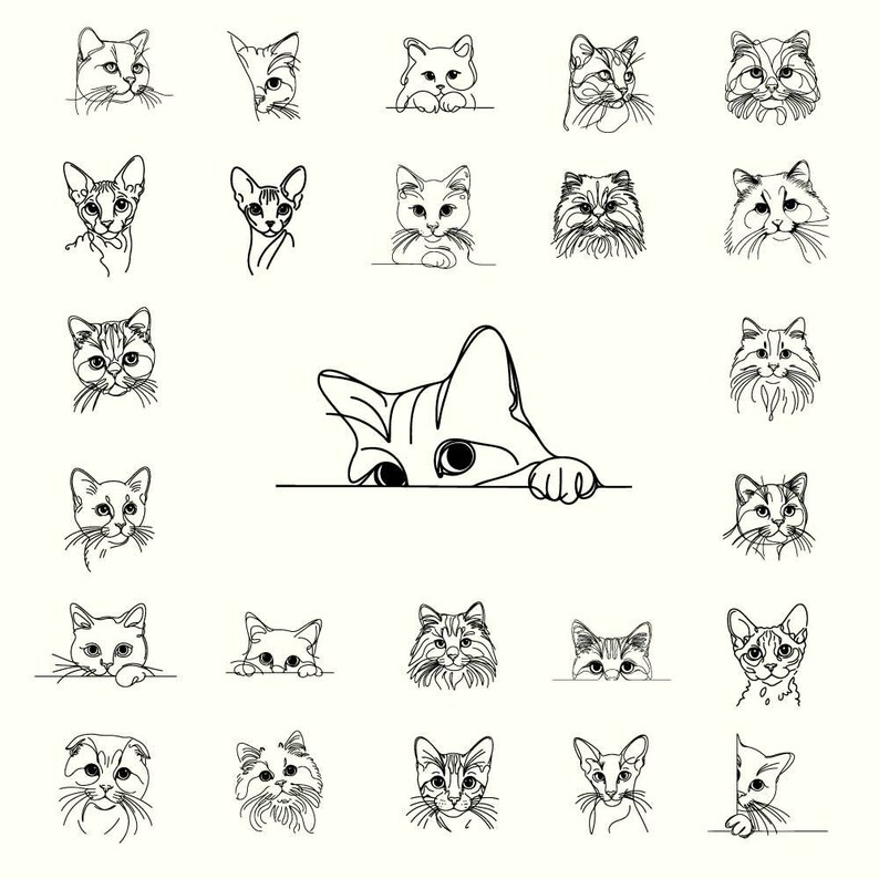 Cat Svg, One Line Drawing, Cat Face Svg, Svg Bundle, Cat Clipart ...