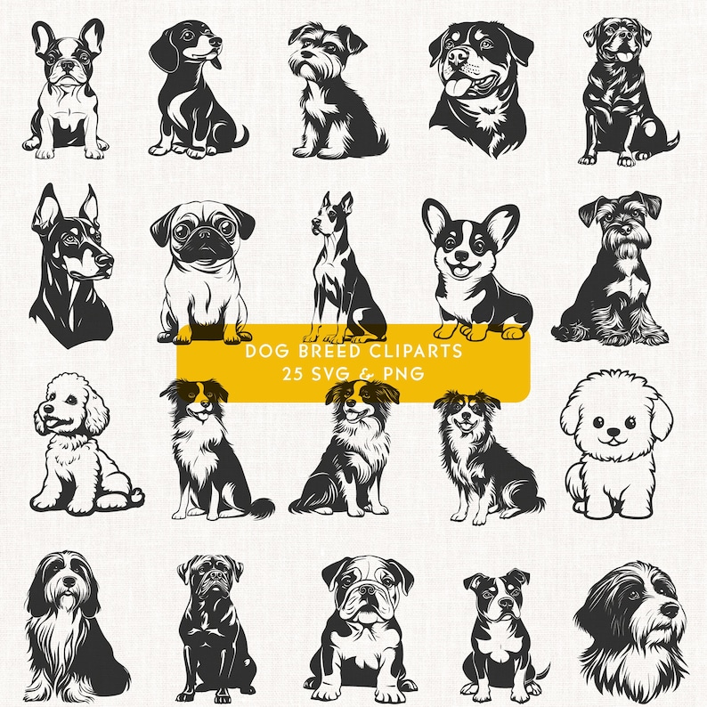 Dog Clipart Bundle, 25 Dog Clipart, Dog Svg, Dog Png, Dog Breed Svg ...