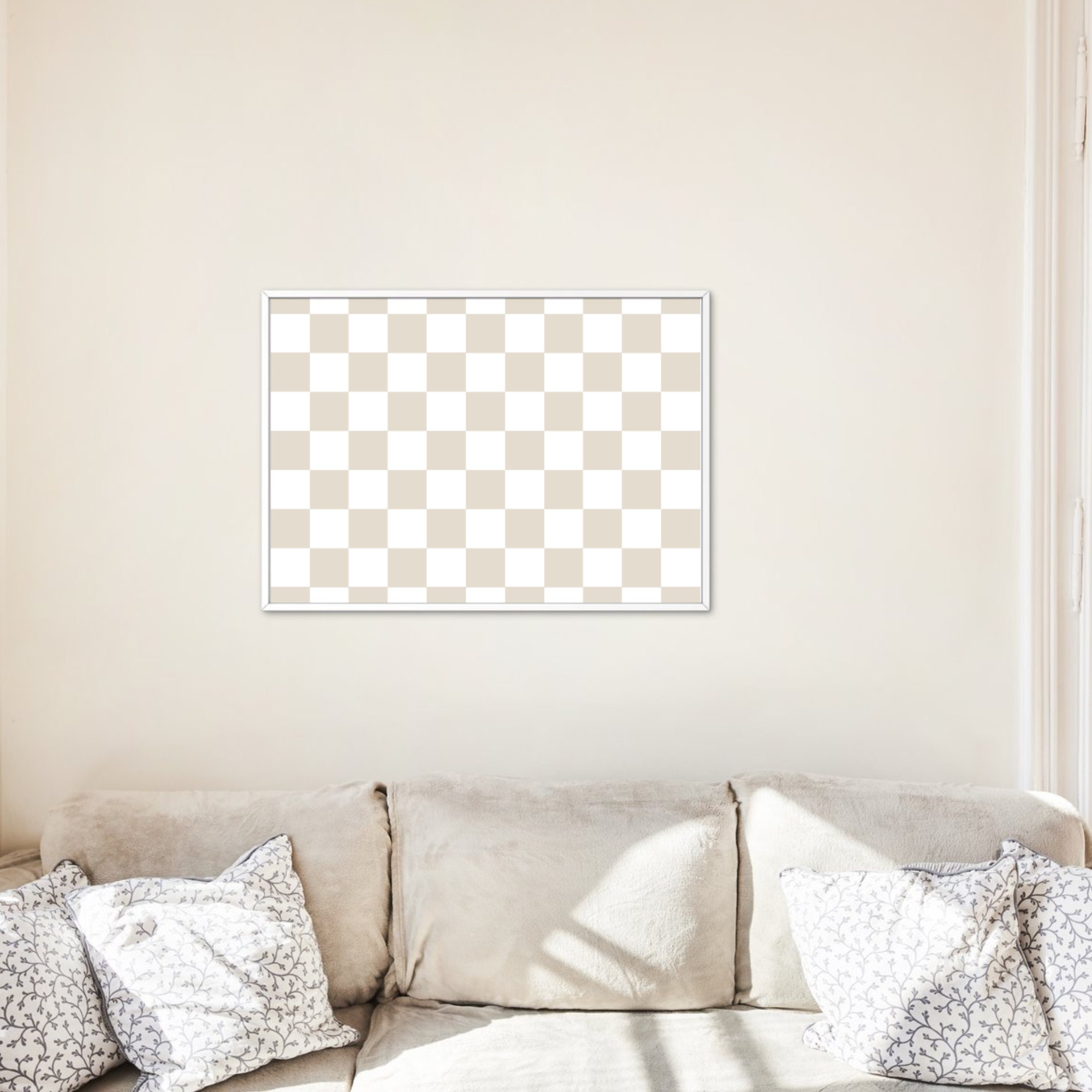 Cream Beige Checkerboard Digital Print Wall Art Pattern, Seamless ...