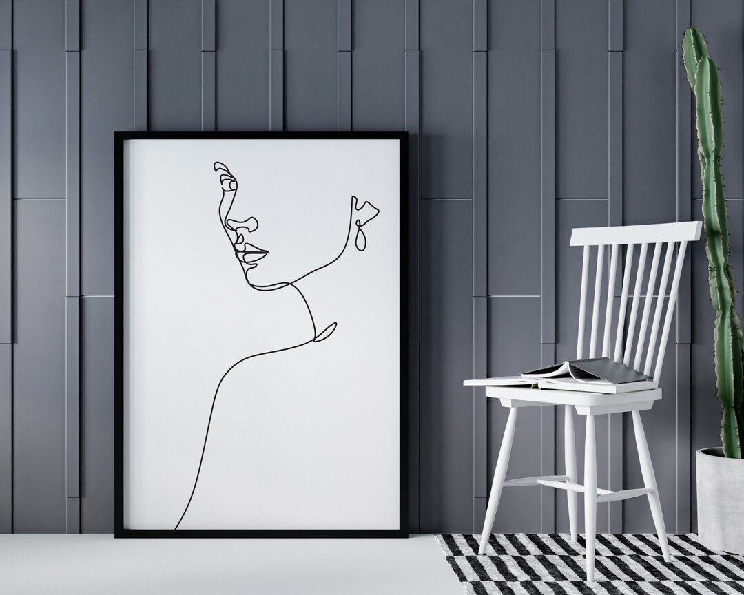 Half Face Graceful Lady Poster Design, Minimalistic Art Print, Line Art ...