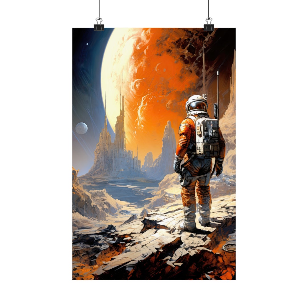 Lost Temple Alien Planet Retro Sci-fi Poster, Lost Astronaut Art Print ...