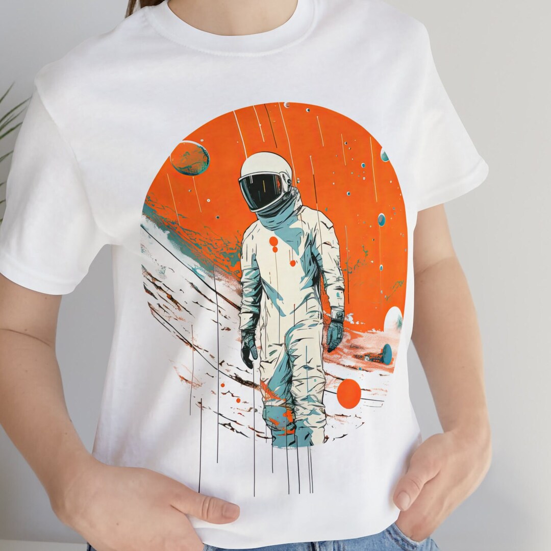 Cosmic Castaway, Retro Sci-fi T-shirt, Unisex Short Sleeve White 100% ...