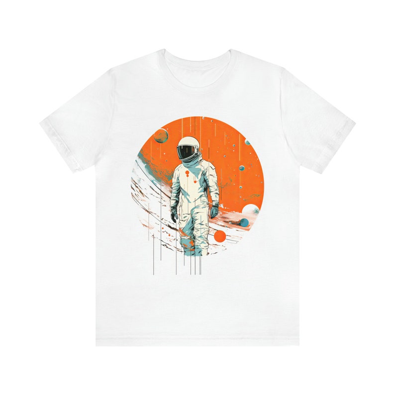 Cosmic Castaway, Retro Sci-fi T-shirt, Unisex Short Sleeve White 100% ...