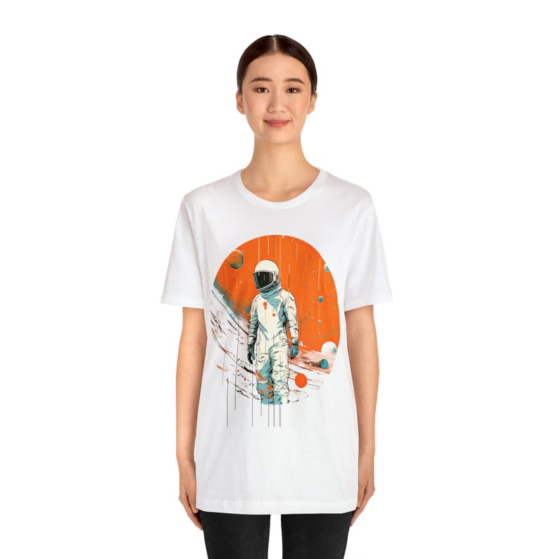 Cosmic Castaway, Retro Sci-fi T-shirt, Unisex Short Sleeve White 100% ...
