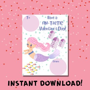 Printable Mermaid Valentine's Day Cards for Kids - Etsy