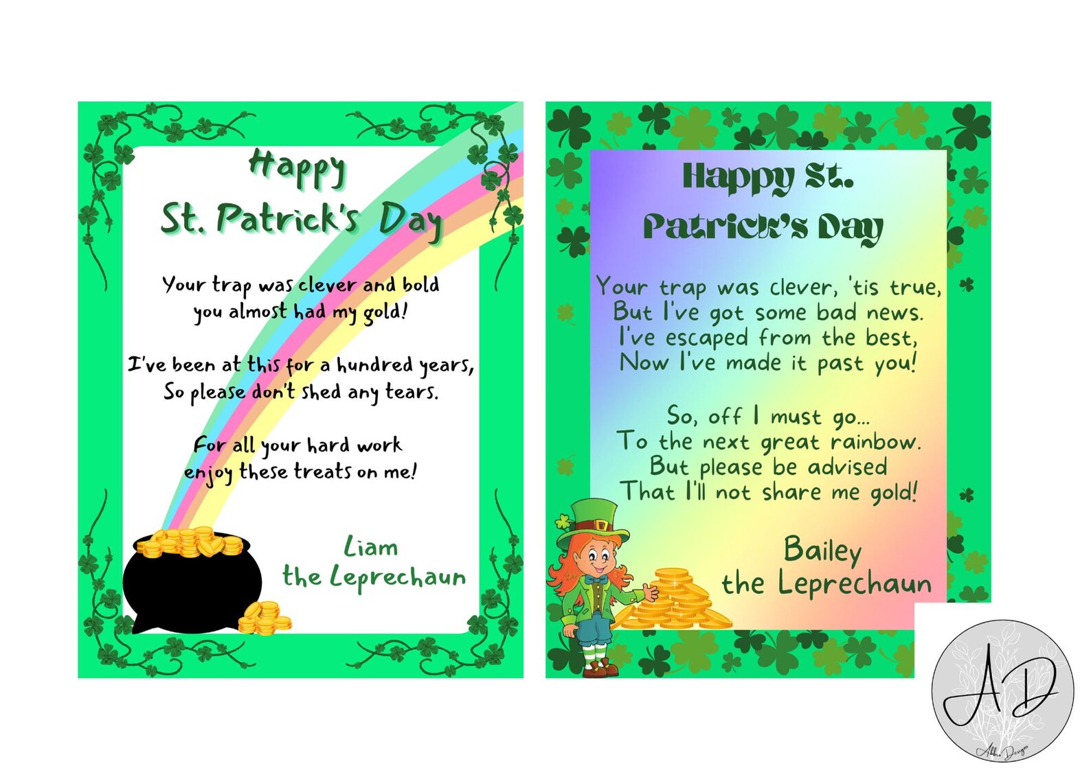 Printable Leprechaun Trap Letters, St. Patrick's Day Leprechaun Notes ...