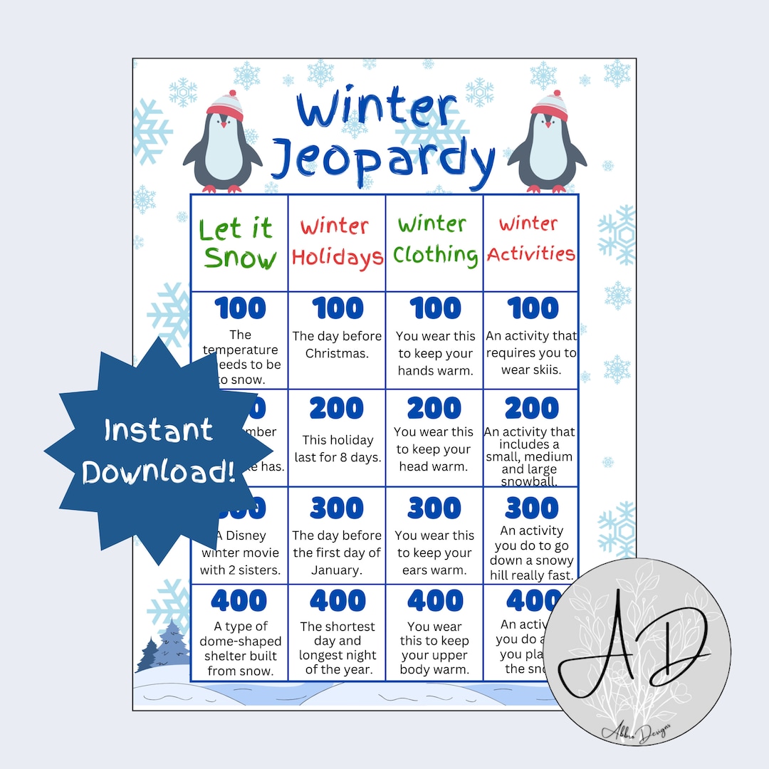 Kids Winter Jeopardy - Etsy