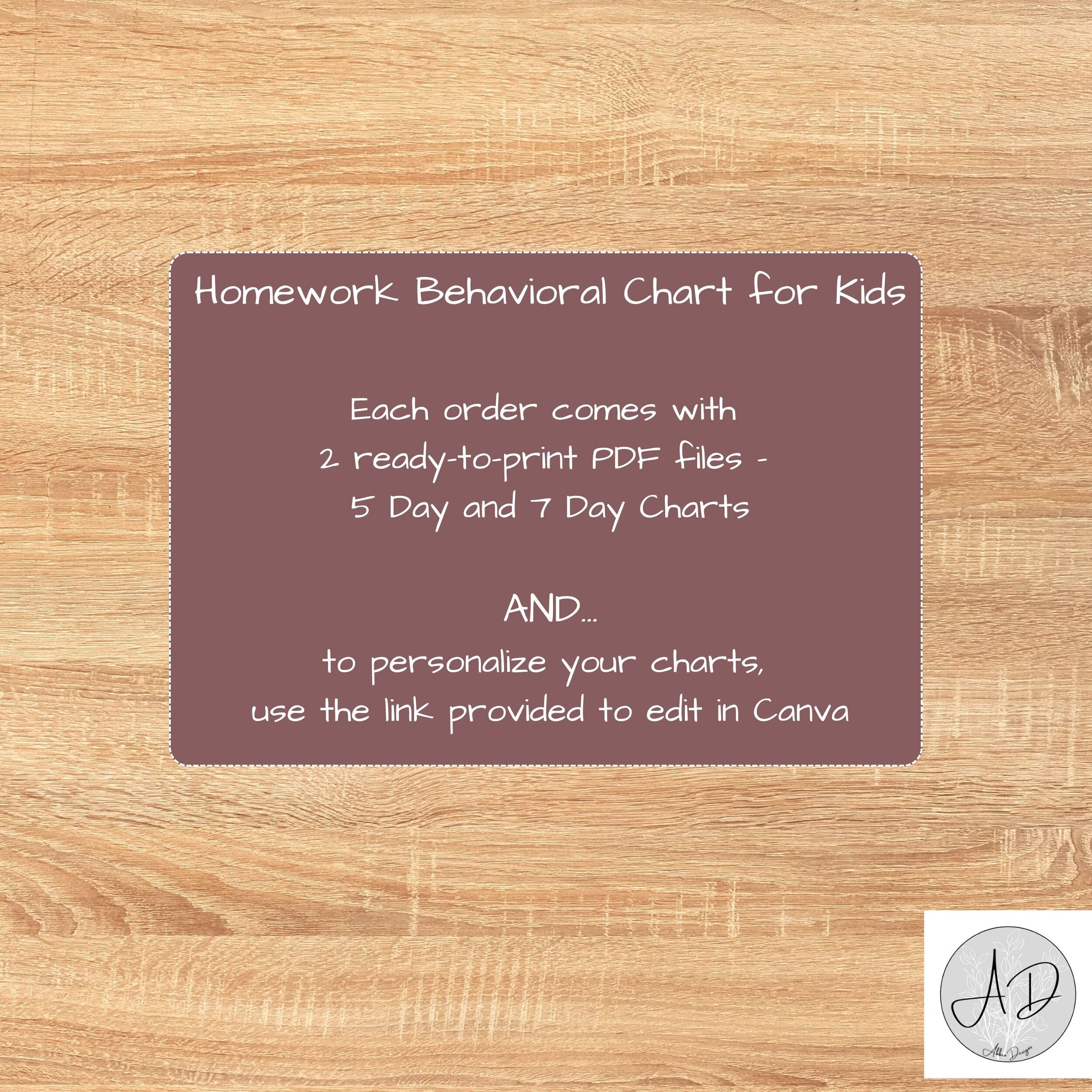 Homework Behavioral Chart for Kids - Etsy