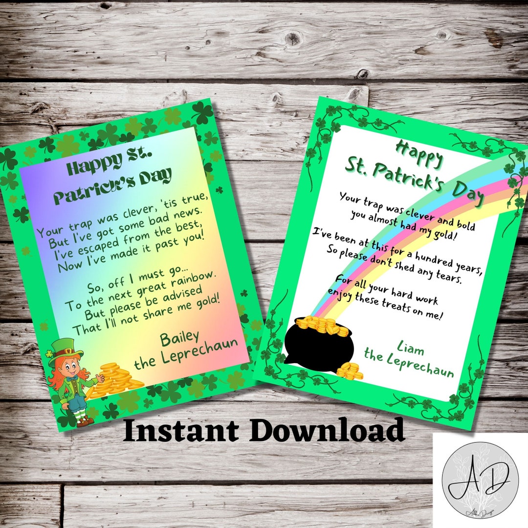 Printable Leprechaun Trap Letters, St. Patrick's Day Leprechaun Notes ...