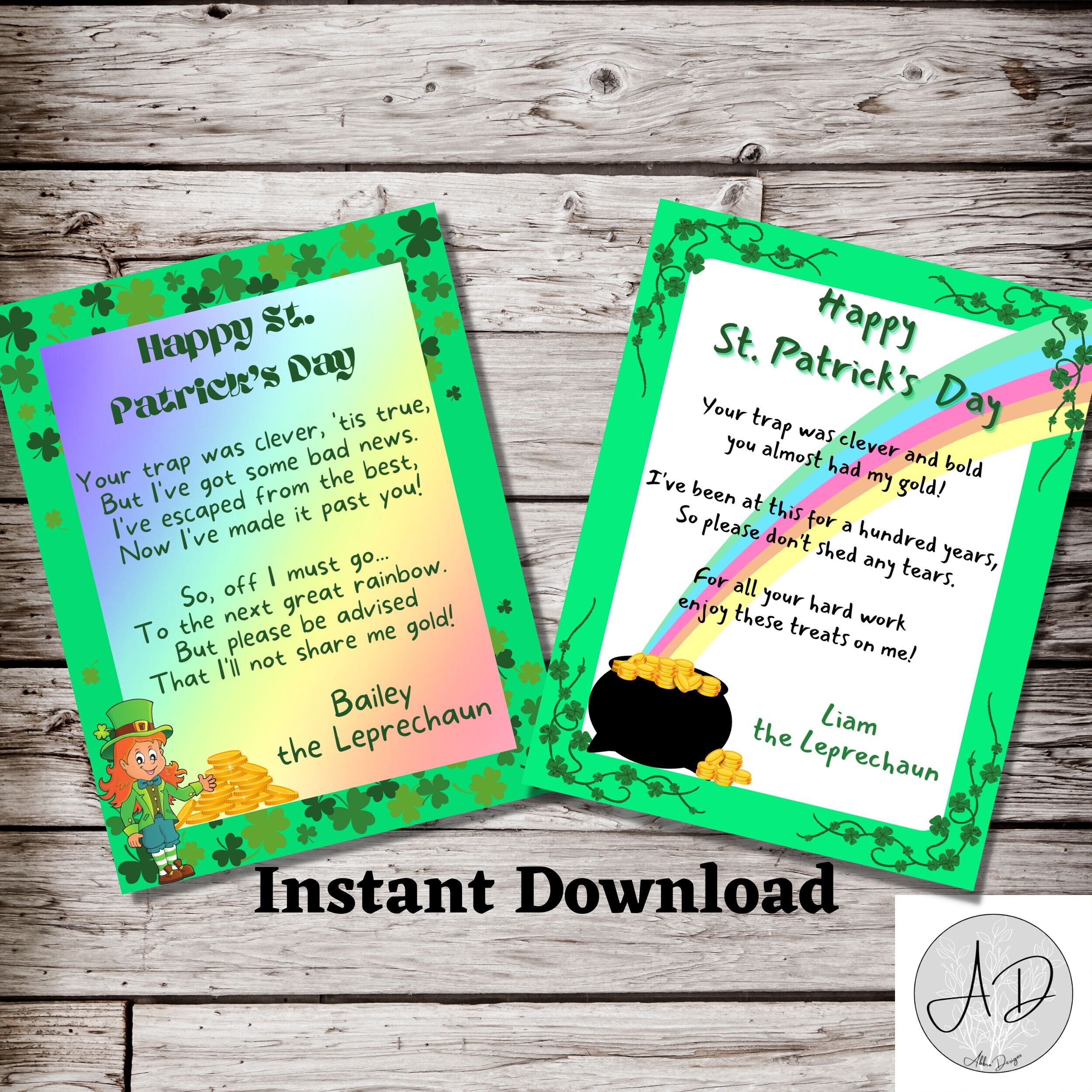 Printable Leprechaun Trap Letters, St. Patrick's Day Leprechaun Notes ...