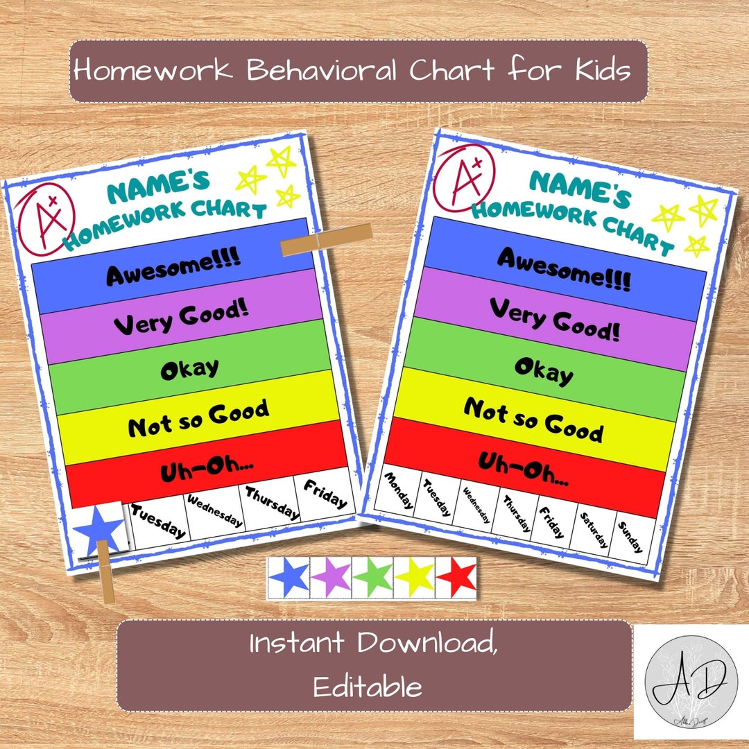 Homework Behavioral Chart for Kids - Etsy