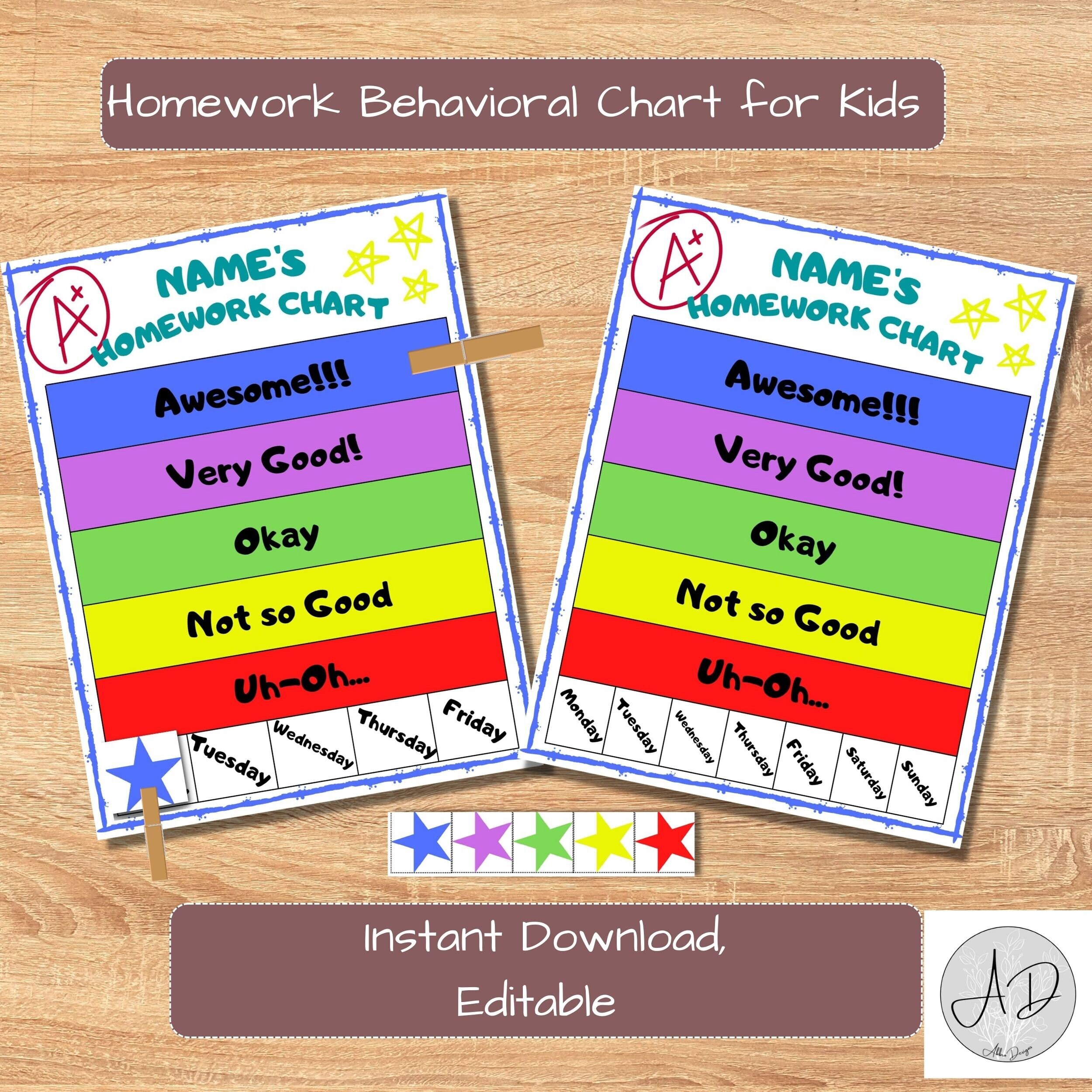 Homework Behavioral Chart for Kids - Etsy