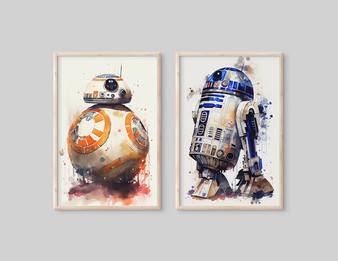 Set of 2 Droids (R2D2, BB-8) Star Wars PRINTABLE Watercolor Bundle ...