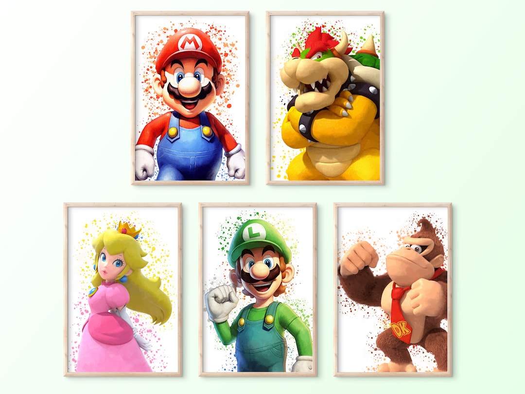 Set of 5 Super Mario PRINTABLE Watercolor Bundle Poster, Wall Art ...