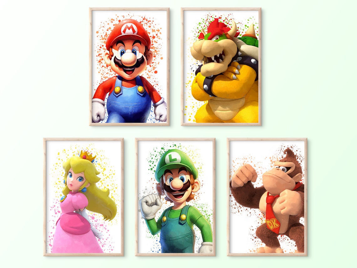 Set of 5 Super Mario PRINTABLE Watercolor Bundle Poster, Wall Art ...