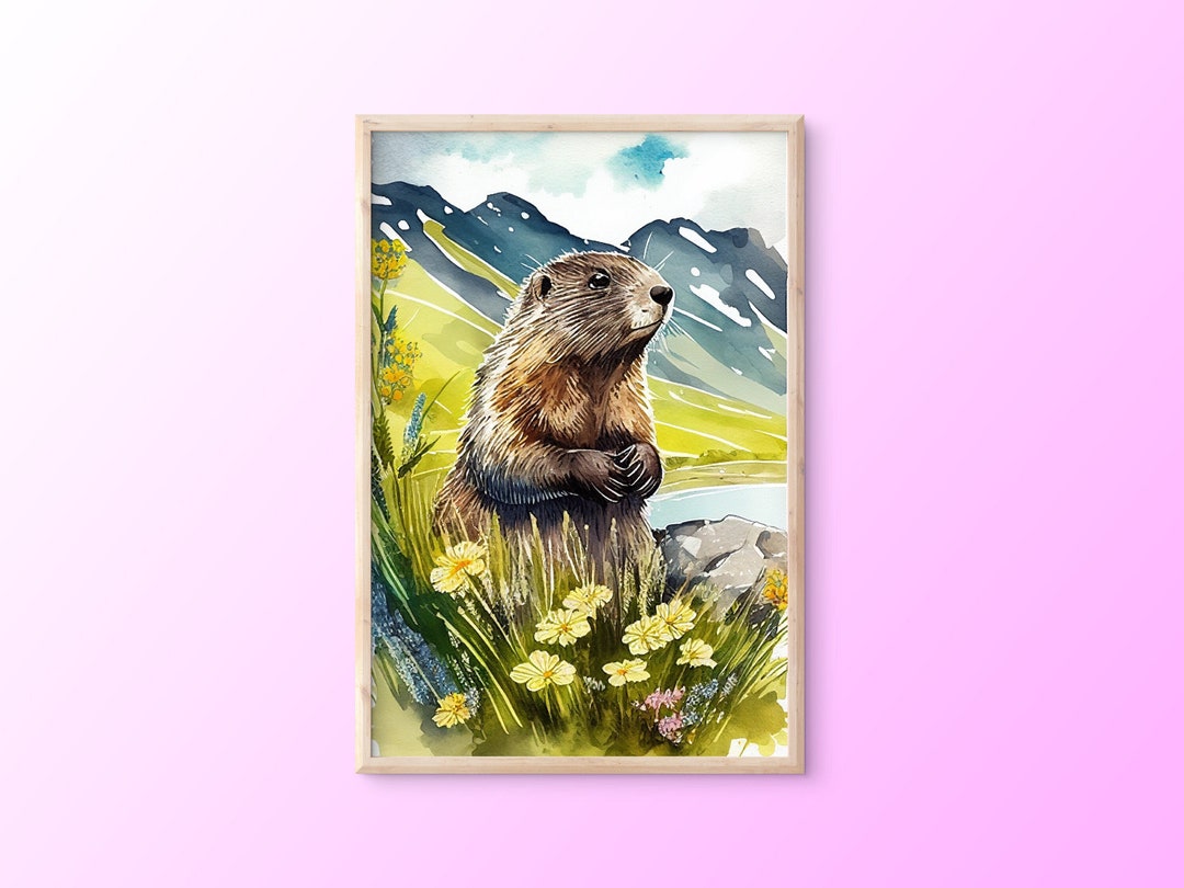 Marmot Painting WATERCOLOR ART Printable digital Download Nursery Wall ...