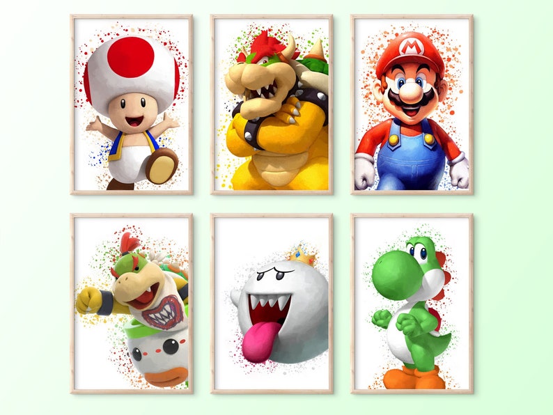 Set of 9 Super Mario PRINTABLE Watercolor Bundle Poster, Wall Art ...