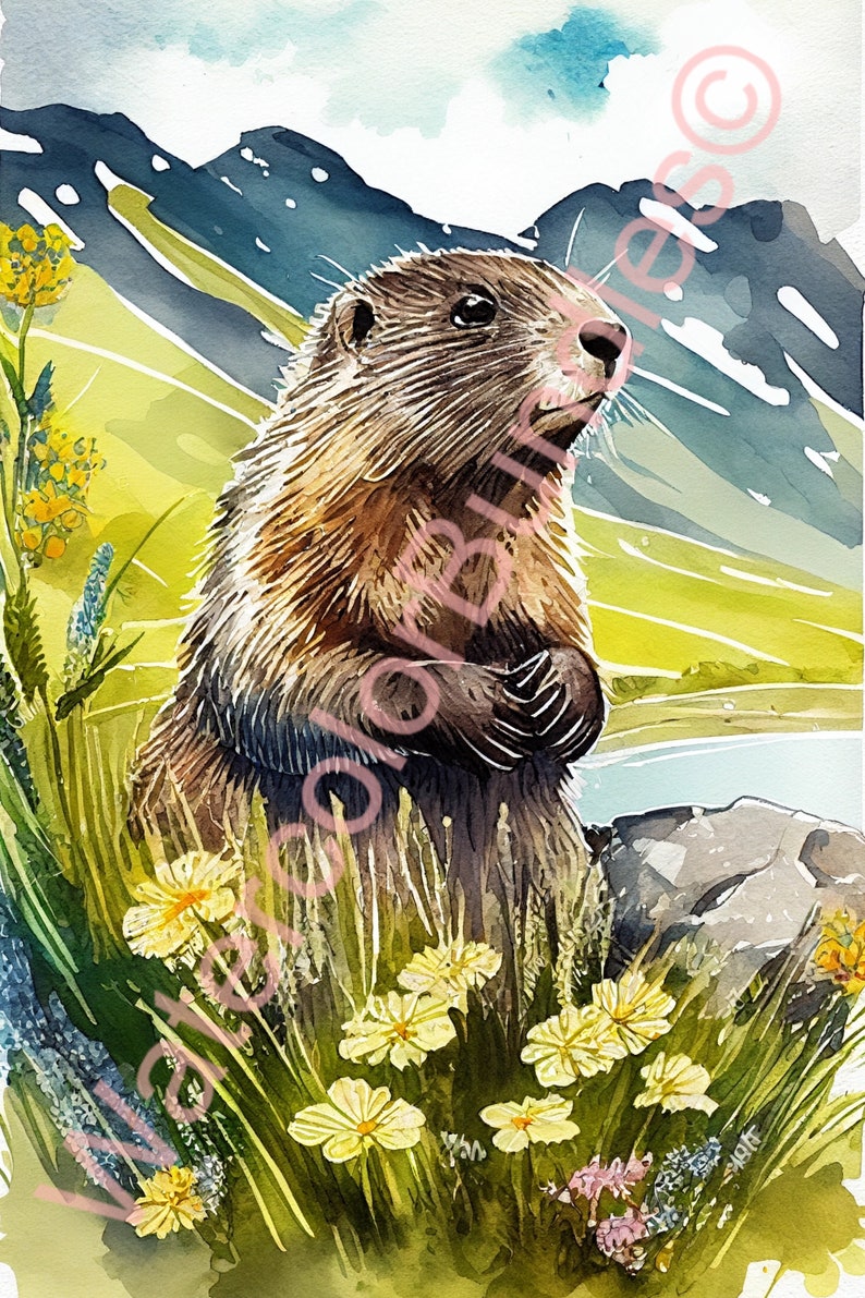 Marmot Painting WATERCOLOR ART Printable digital Download Nursery Wall ...