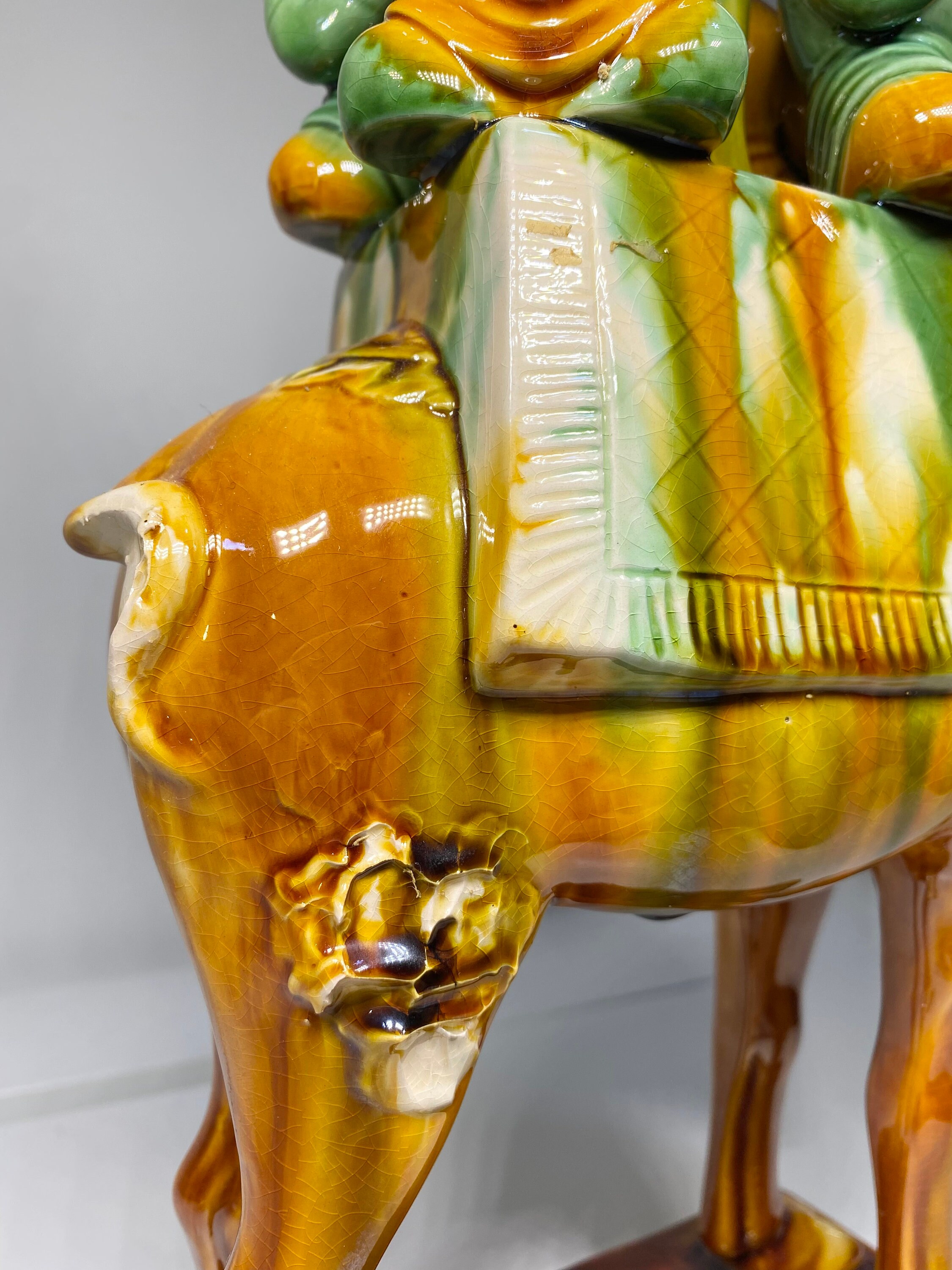Vintage Chinese Majolica Glazed Ceramic Camel 14 Tall Larger Statue Art ...