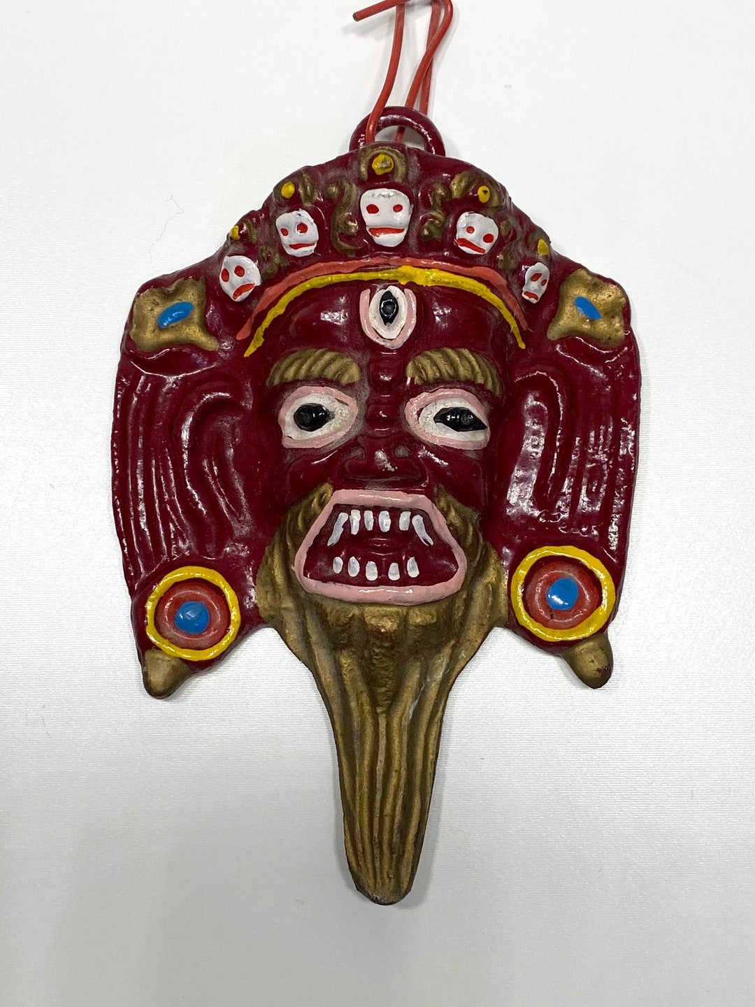 Vintage Ceramic Hindu Bhairab Face Mask Handmade Ornament, Religious ...