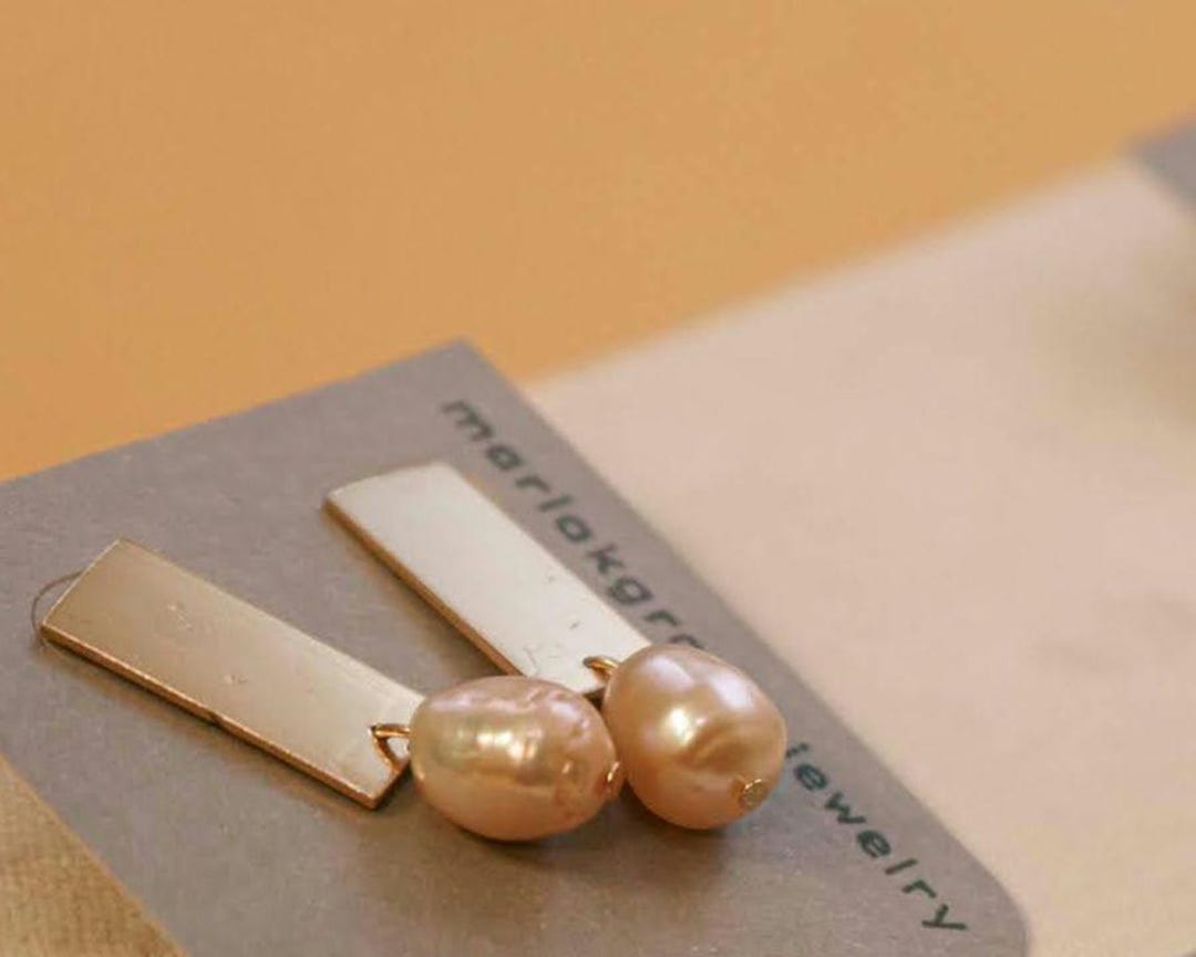 Freshwater, Baroque Pearl Statement Earrings With High Polish Brass ...