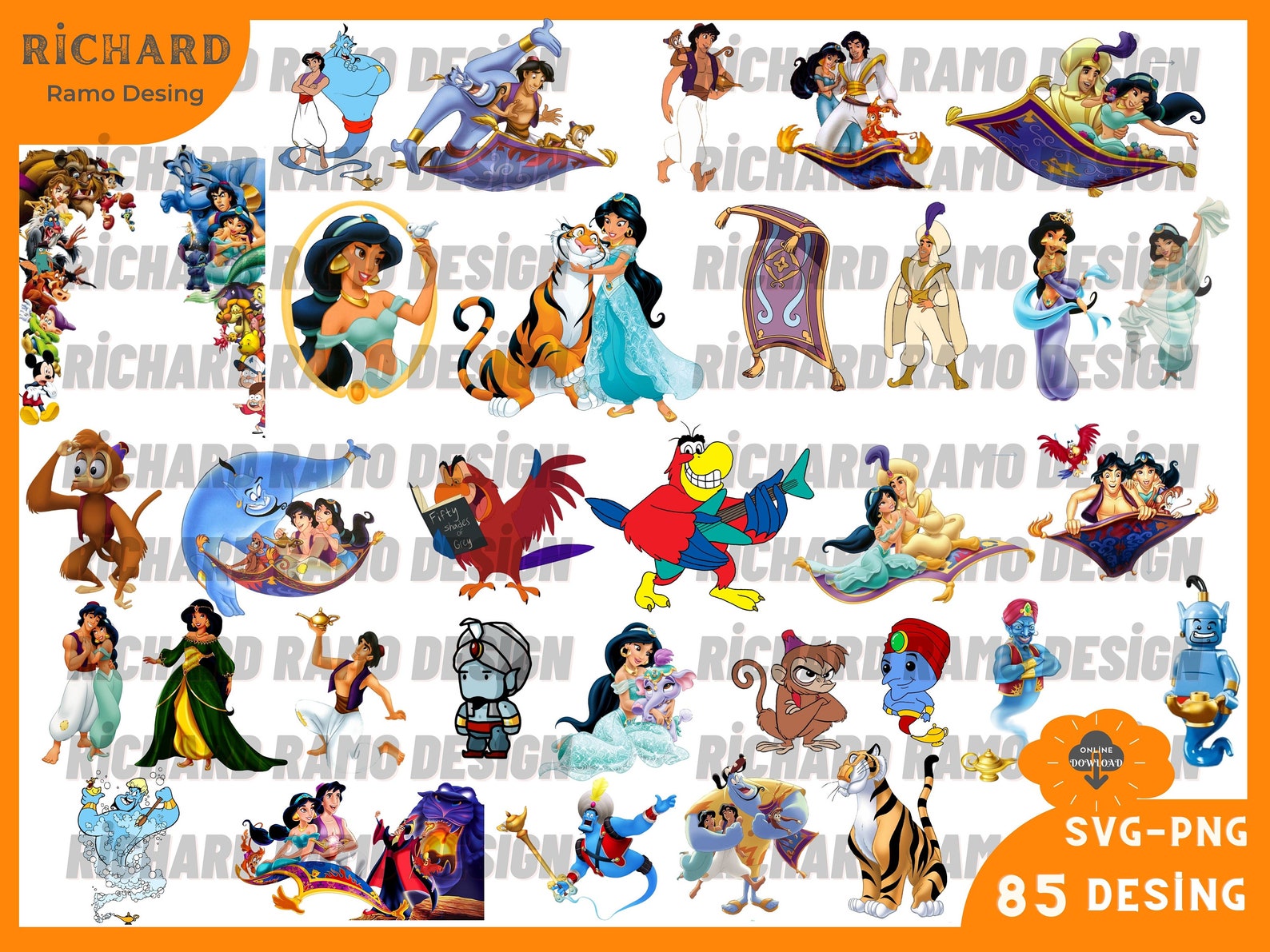 Aladdin Jasmine SVG PNG Clipart Layered Files for Cricut Cut Print ...