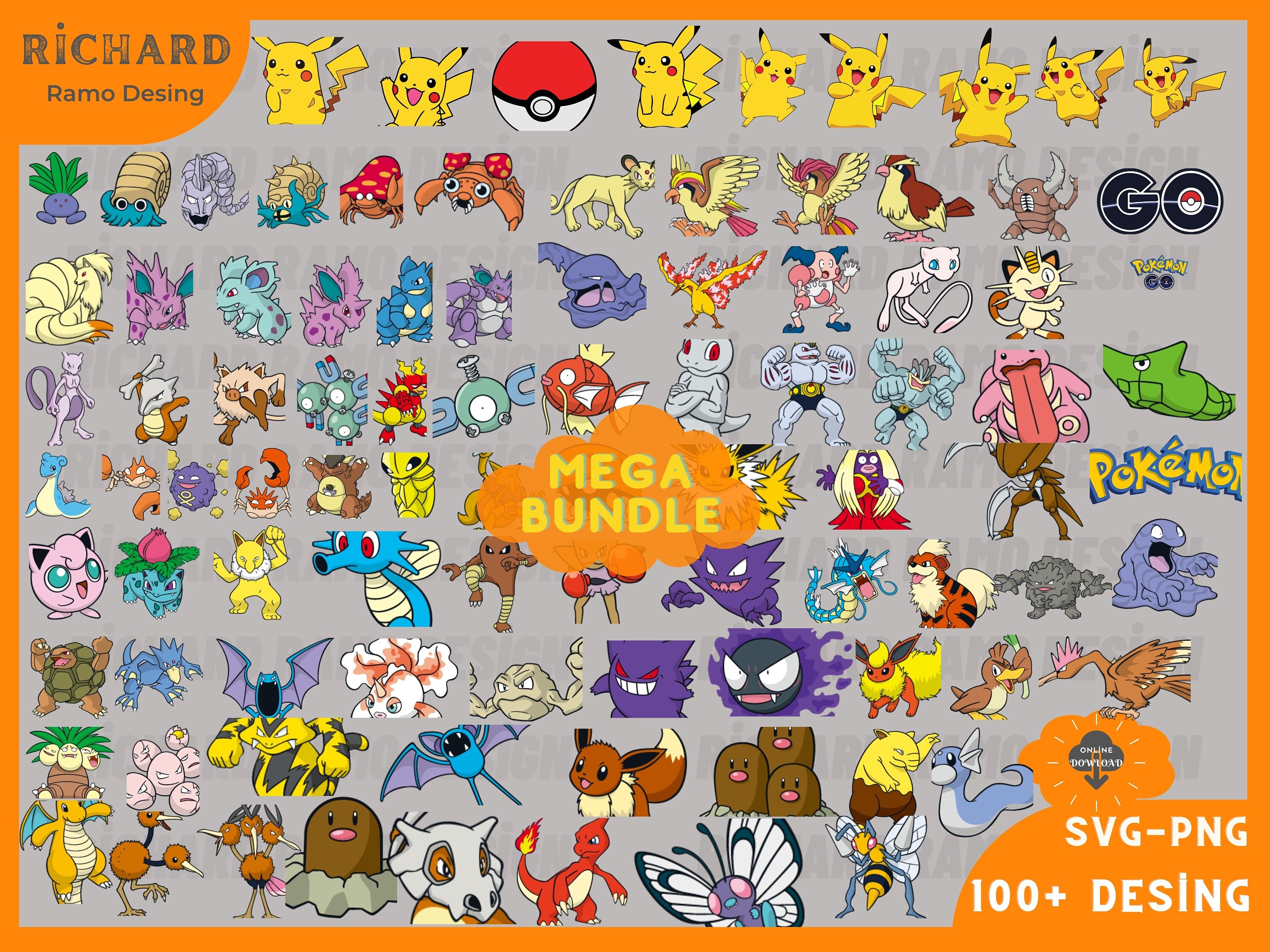 Pokemon Svg Bundle 100, Pokemon Clipart, Pikachu Svg, Pokemon Layered ...