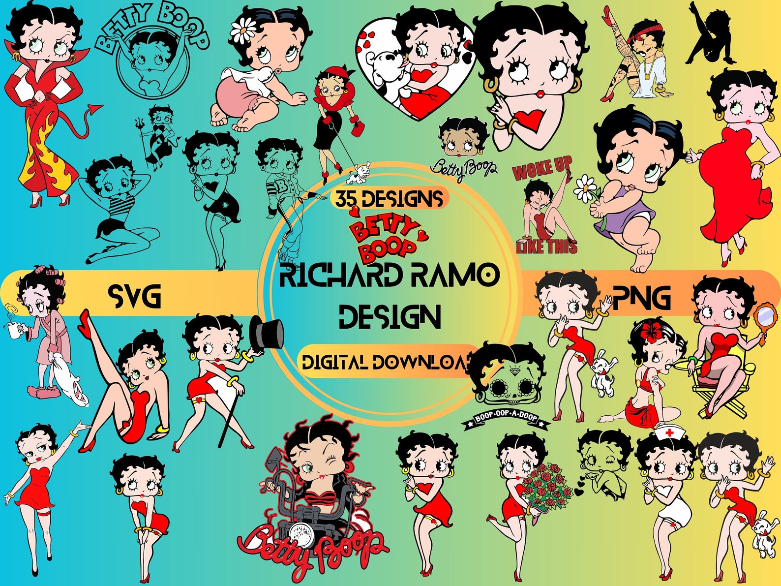 Betty Boop SVG Bundle,betty Boop Layered,svg, Easy Cut,tshirt Print ...