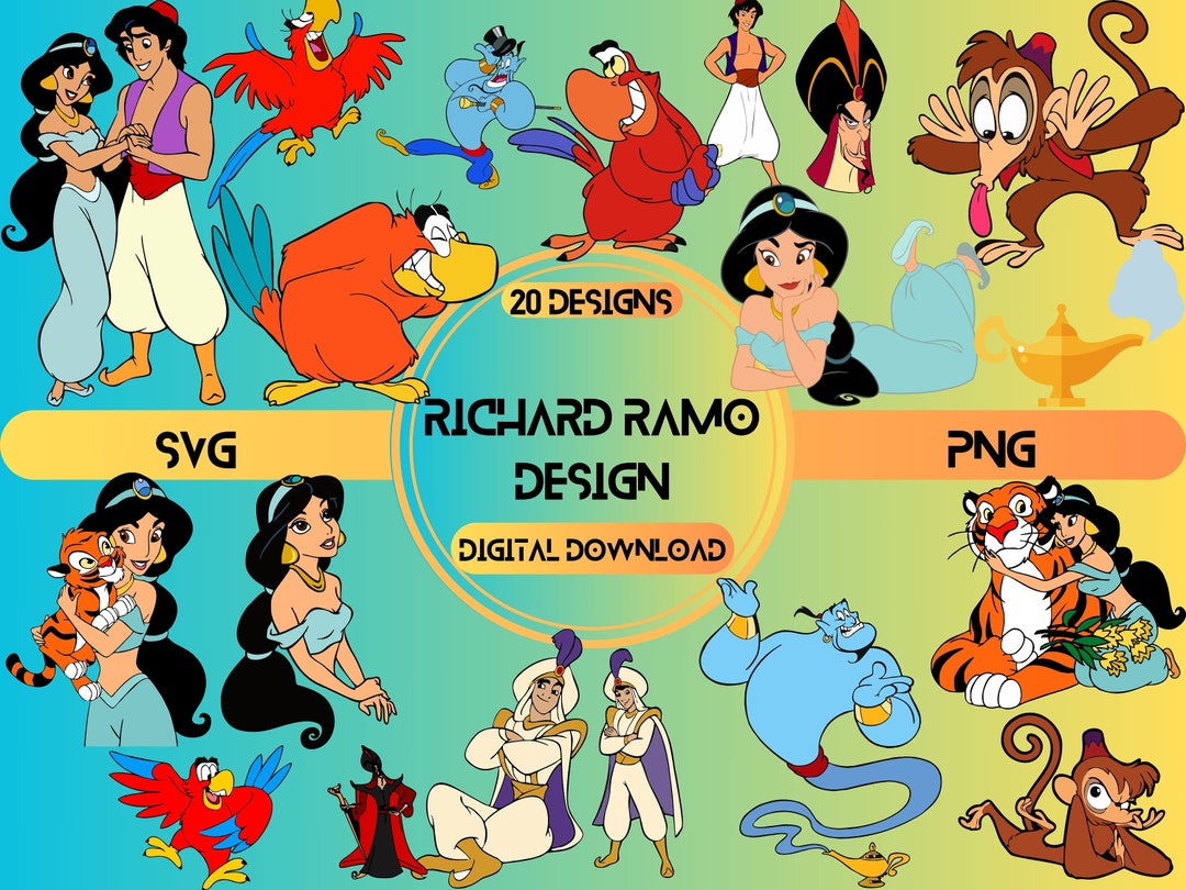 Aladdin SVG, Aladdin Clipart, Jasmine SVG, Princess Clipart for Aladdin ...