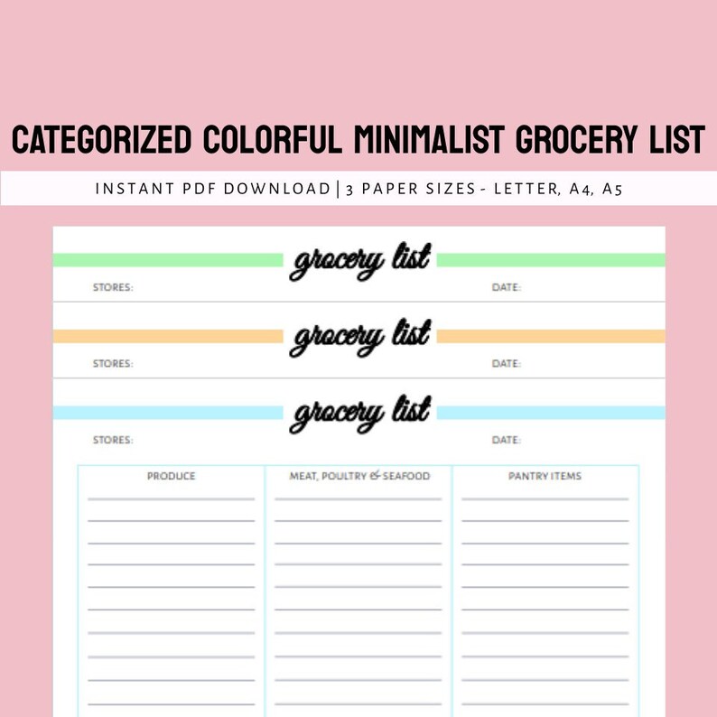 Minimal Aesthetic Grocery List Printable, Instant Download, Shopping ...