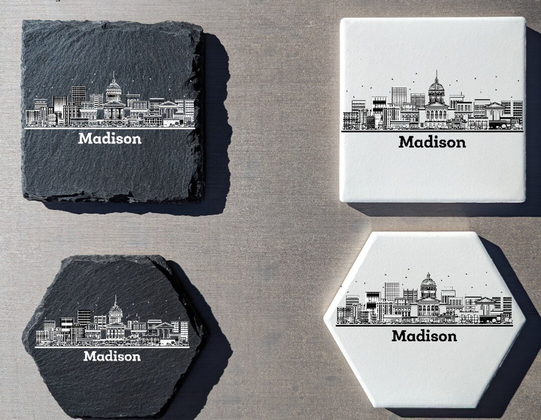 Madison Wisconsin Skyline Coasters, Modern Coasters, Slate Coasters ...