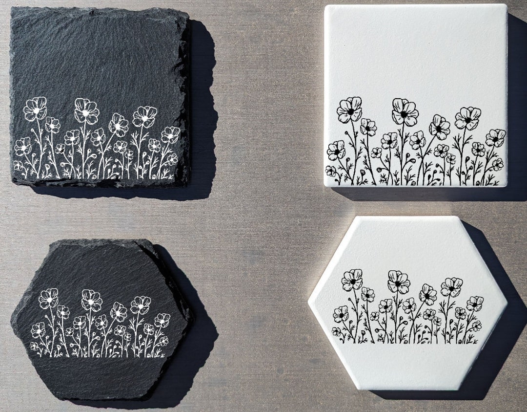 Wildflower Coasters | Minimal Floral Art | Slate Coasters | Ceramic ...