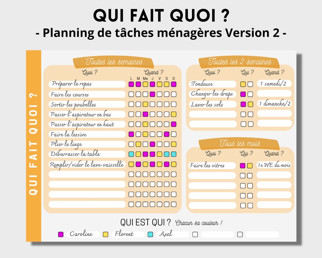 Planning Des Tâches Ménagères PDF à Télécharger Et à Imprimer - Etsy