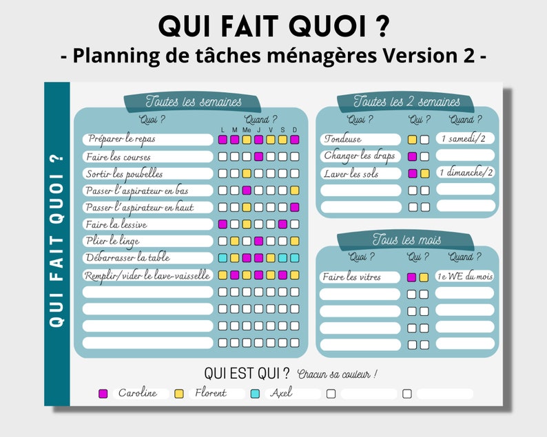 Planning des tâches ménagères version 2 Organisez et - Etsy France