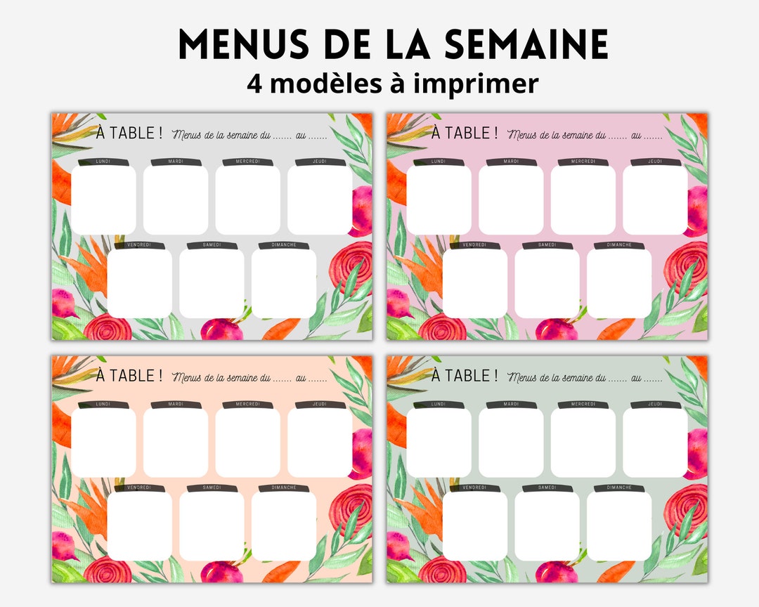 Weekly Menu Calendar, PDF to Download and Print, Organize Your Meals ...
