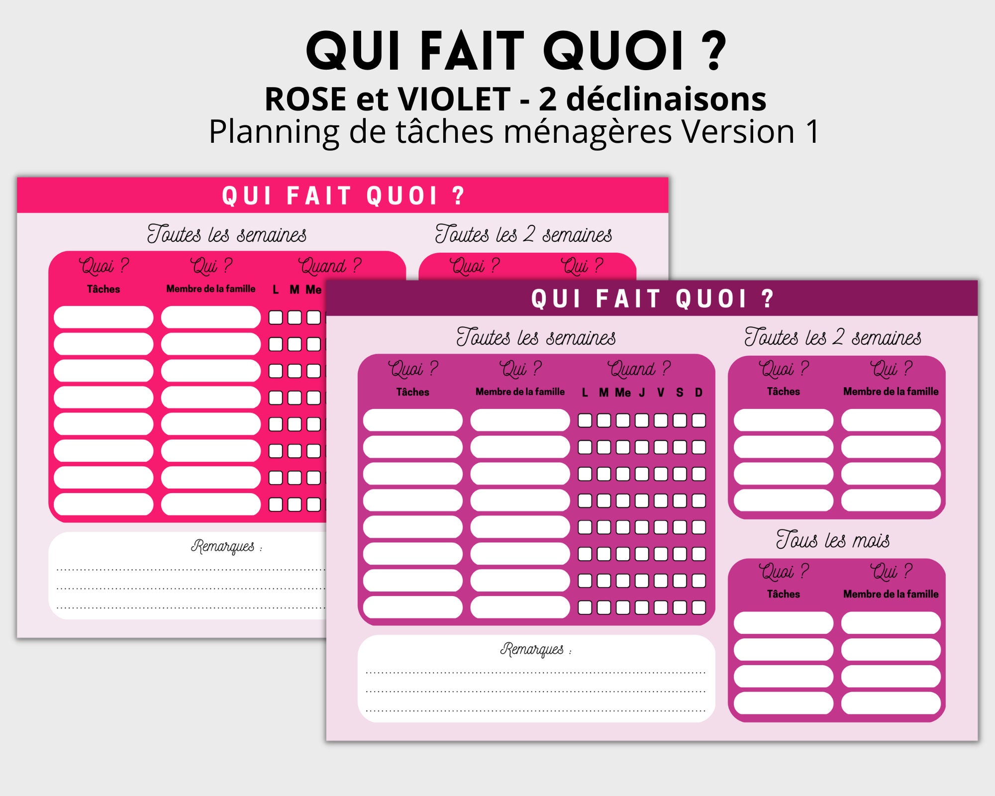 Planning des tâches ménagères, PDF à télécharger et à imprimer ...