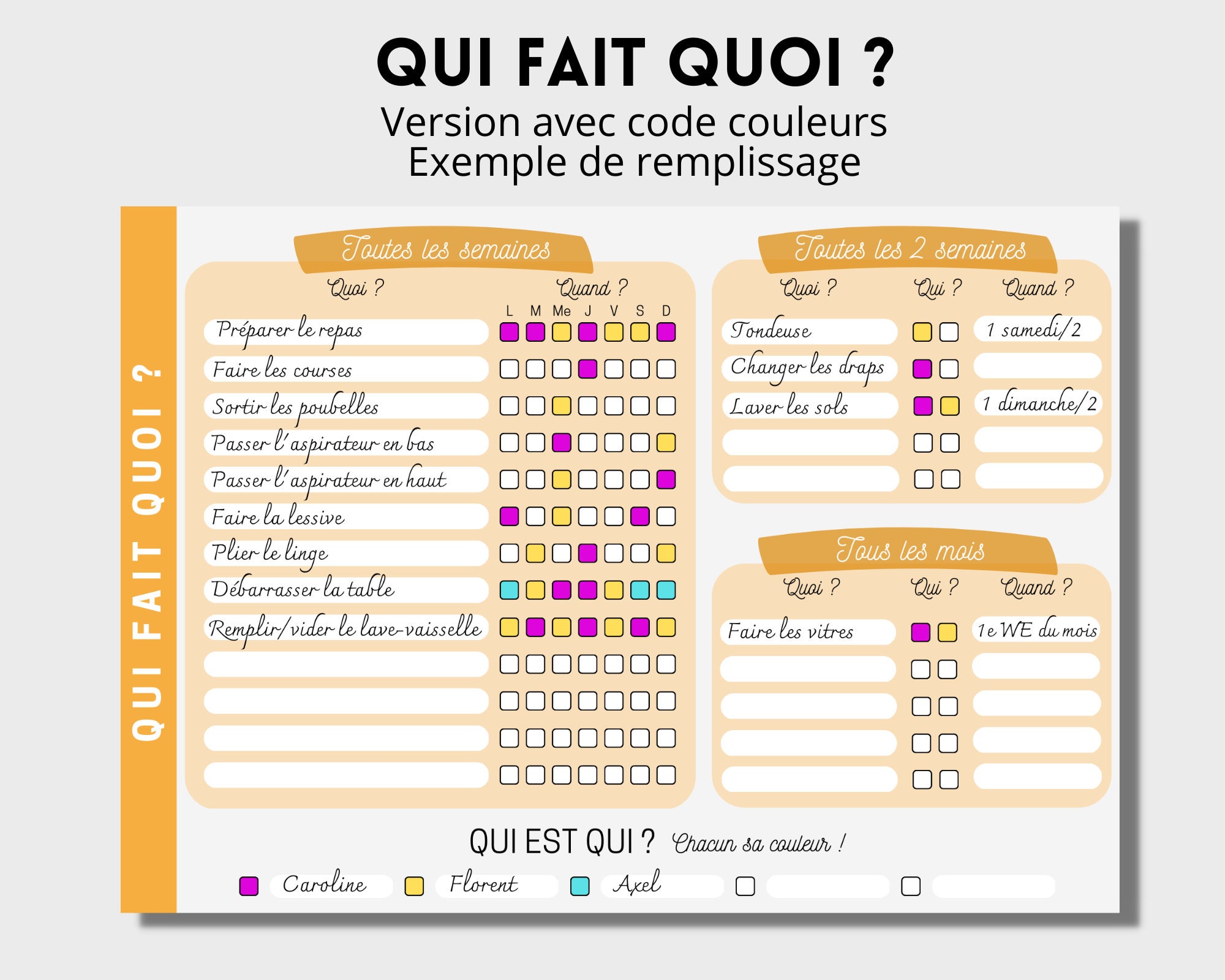Planning des tâches ménagères, PDF à télécharger et imprimer Organisez ...