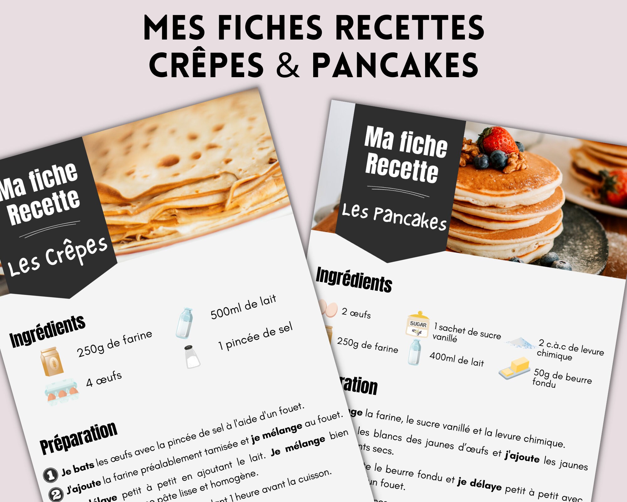 Crêpes and Pancakes Recipe Cards to Print, to Keep in the Kitchen for ...