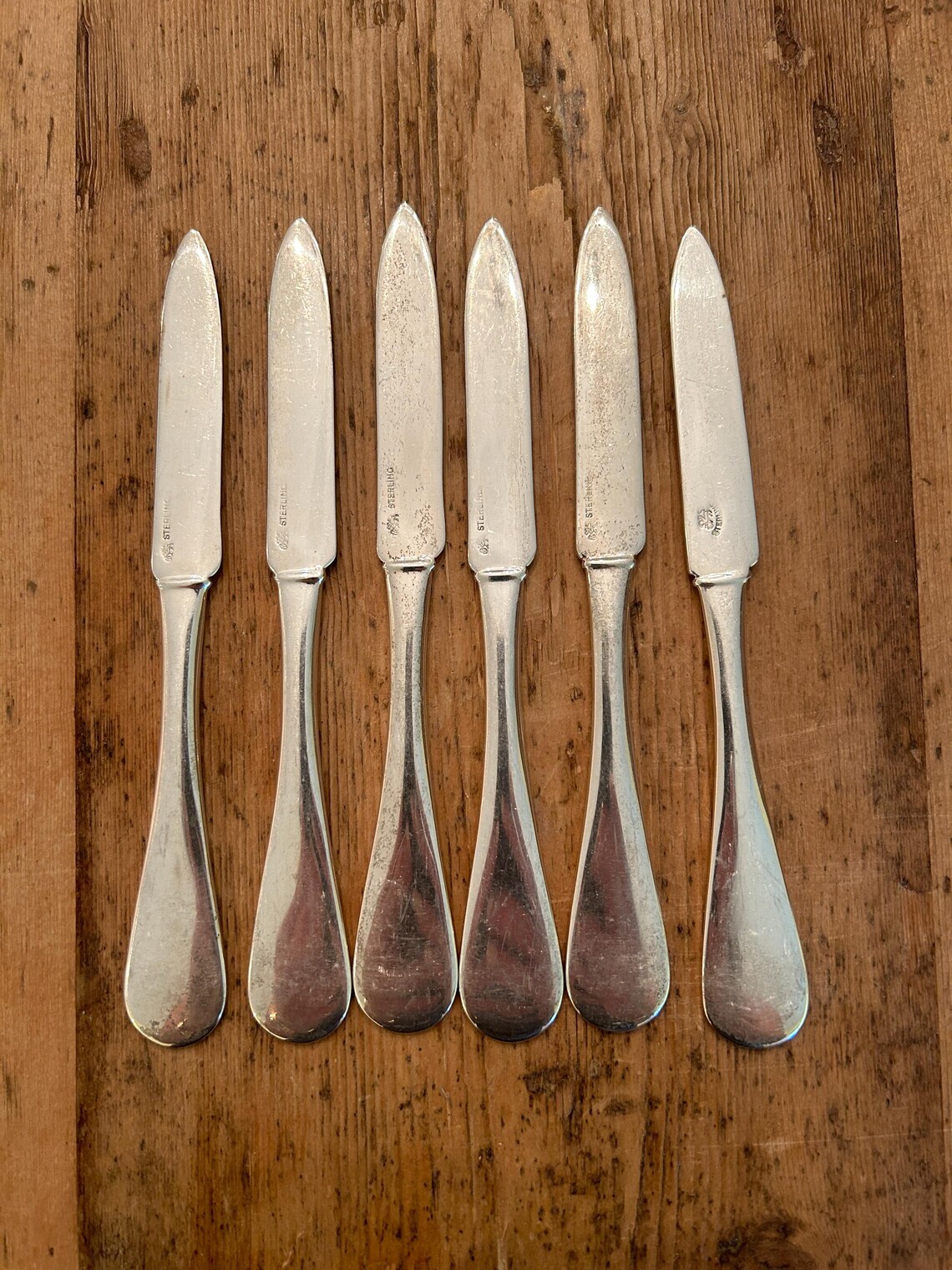 Whiting Sterling Silver Shell Pattern Butter or Fruit Knives Set of 6 ...