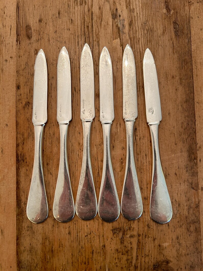 Whiting Sterling Silver Shell Pattern Butter or Fruit Knives Set of 6 ...