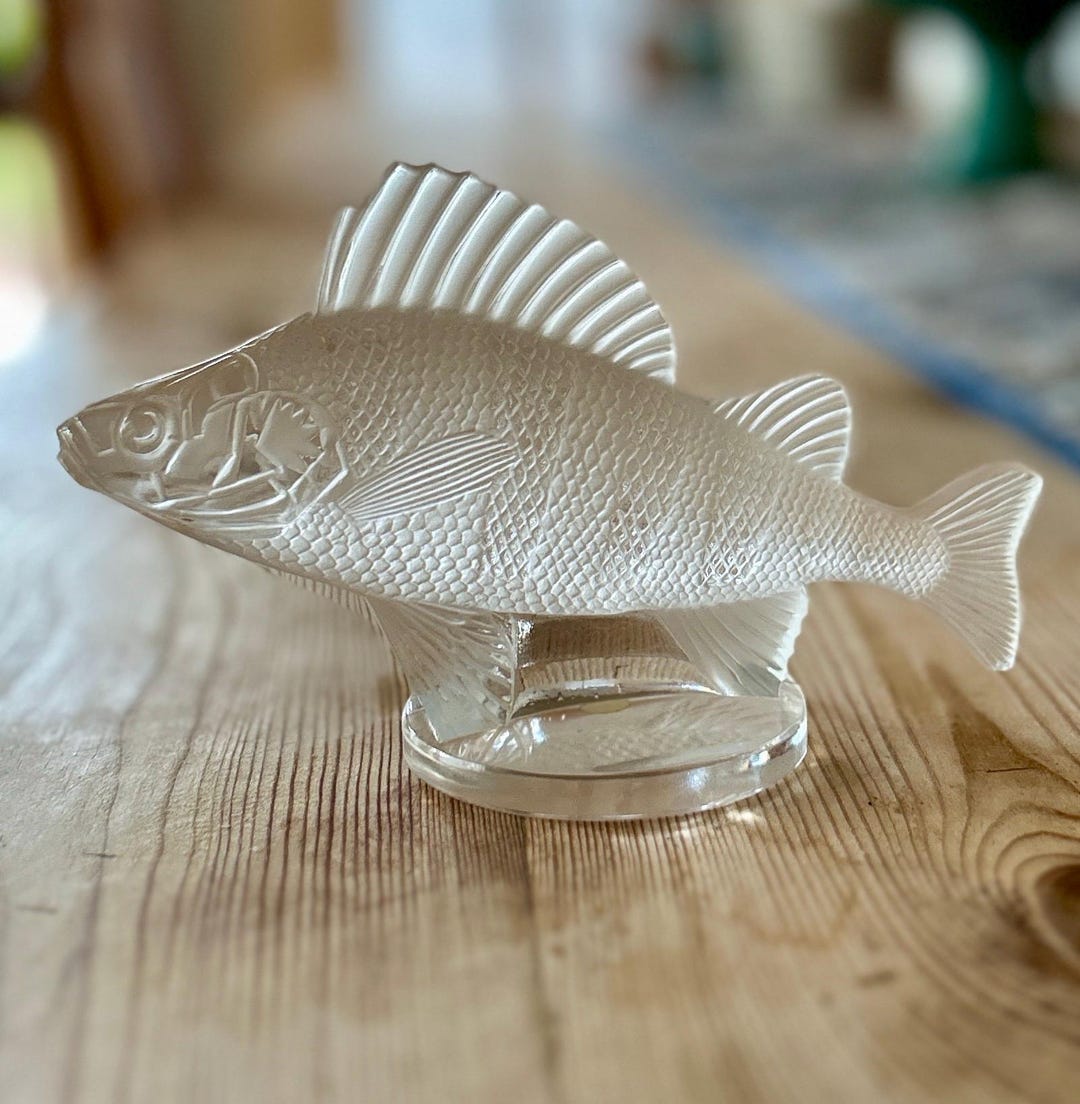 Vintage Lalique Frosted Art Glass Perch Fish Figurine Paperweight or ...