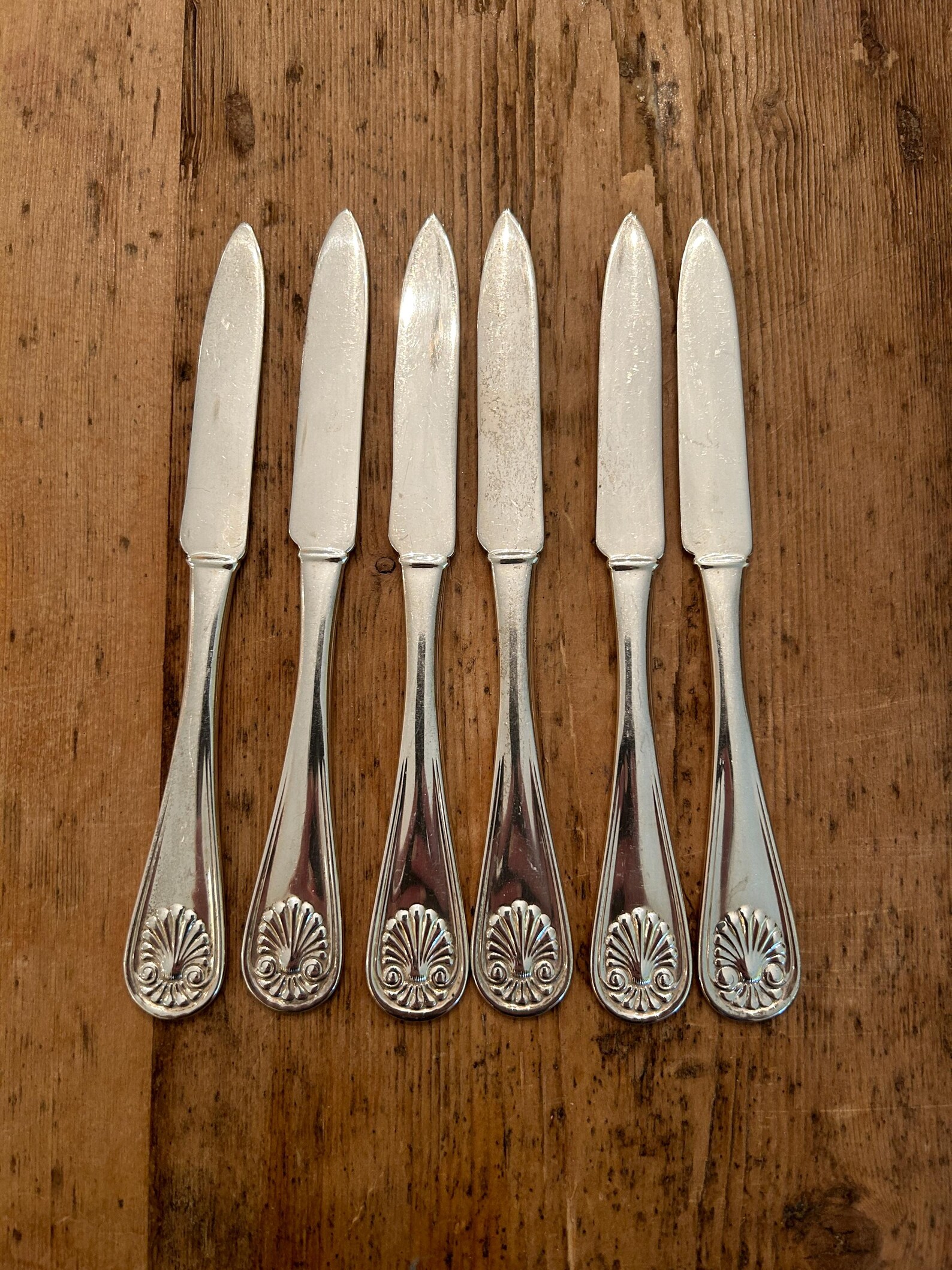 Whiting Sterling Silver Shell Pattern Butter or Fruit Knives Set of 6 ...