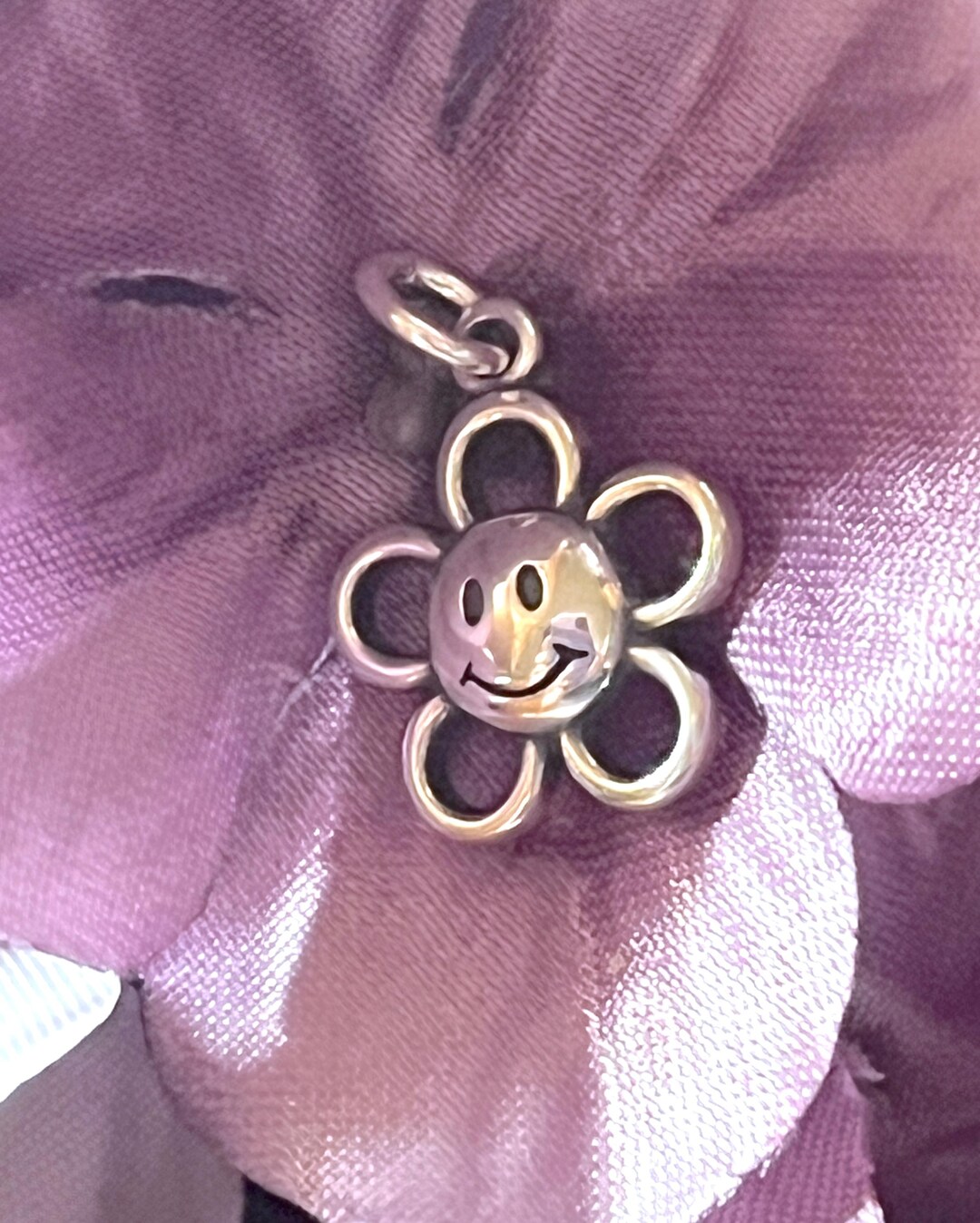 Sterling Daisy Charm, Silverhappy Face Charm,smiley Face Charm Retro ...