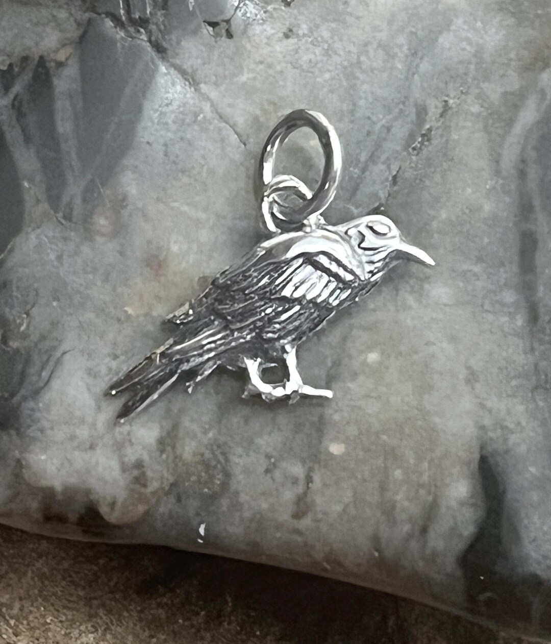 Sterling Raven Charm, Silver Raven Pendant, Bird Charm, Sterling ...