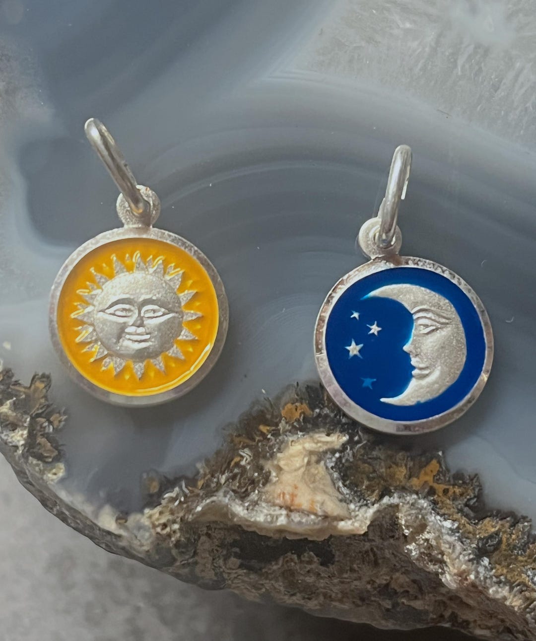 Sterling Silver Moon and Stars Charm, Sterling Celestial Charm, Sterling Sun Charm, Sterling ...