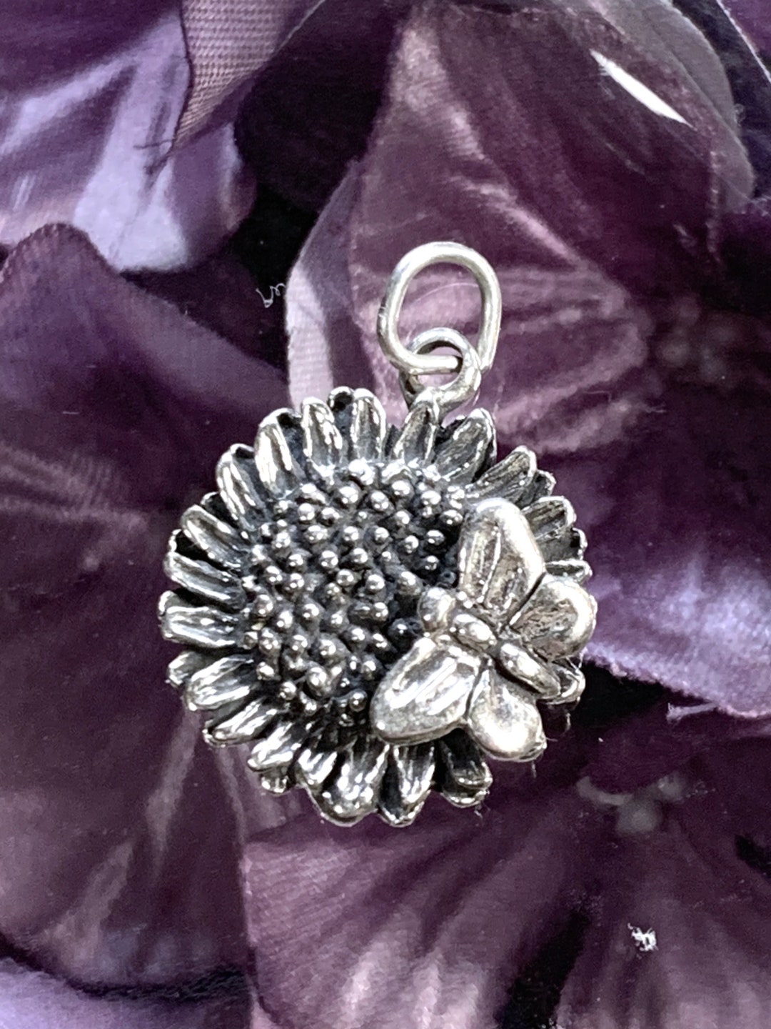 Sterling Silver Sunflower Charm, Silver Sunflower Pendant, Sterling ...