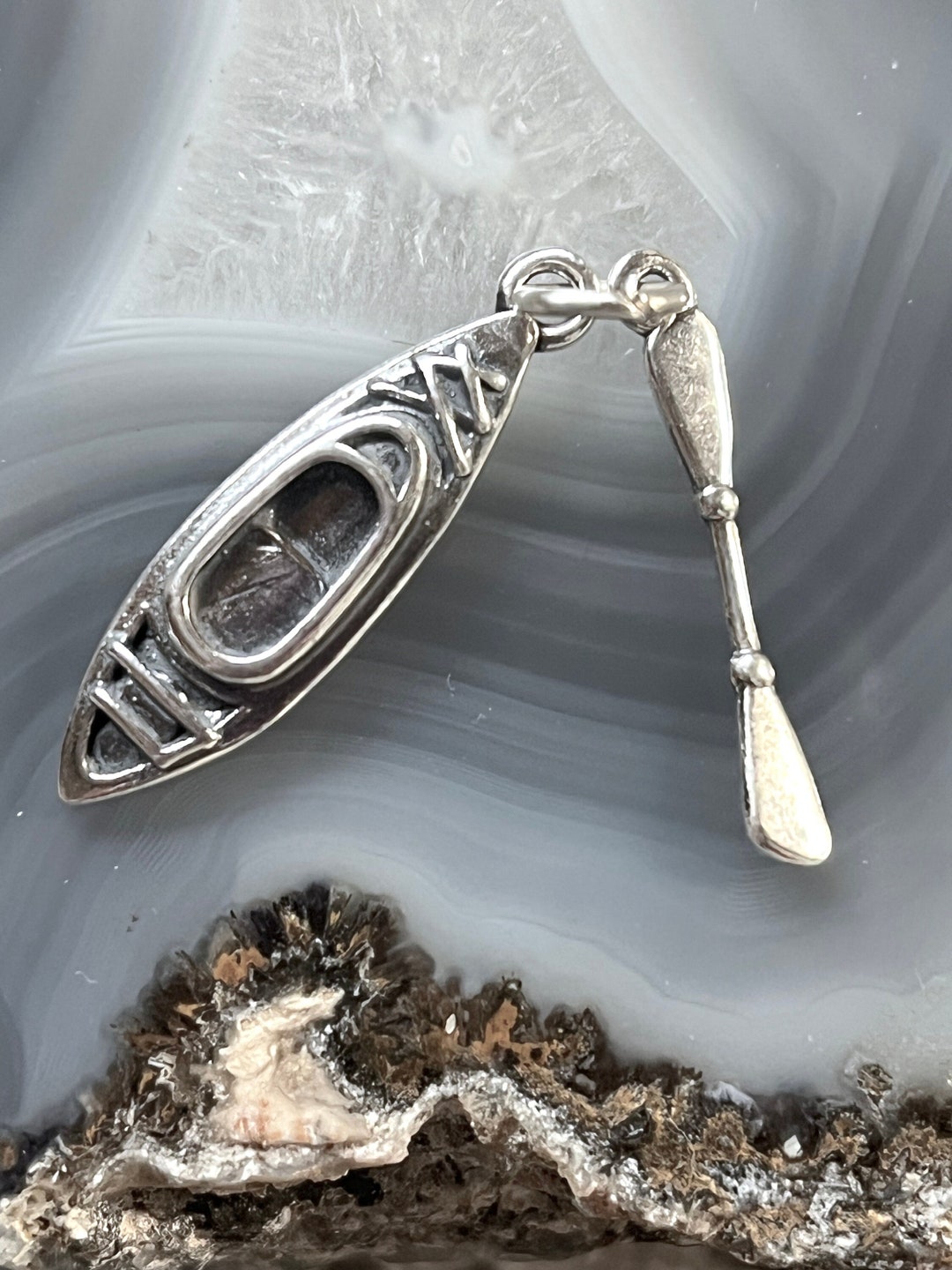 Sterling Kayak Charm, Kayaker Charm, Boat Charm, 2 Piece Kayak Charm ...