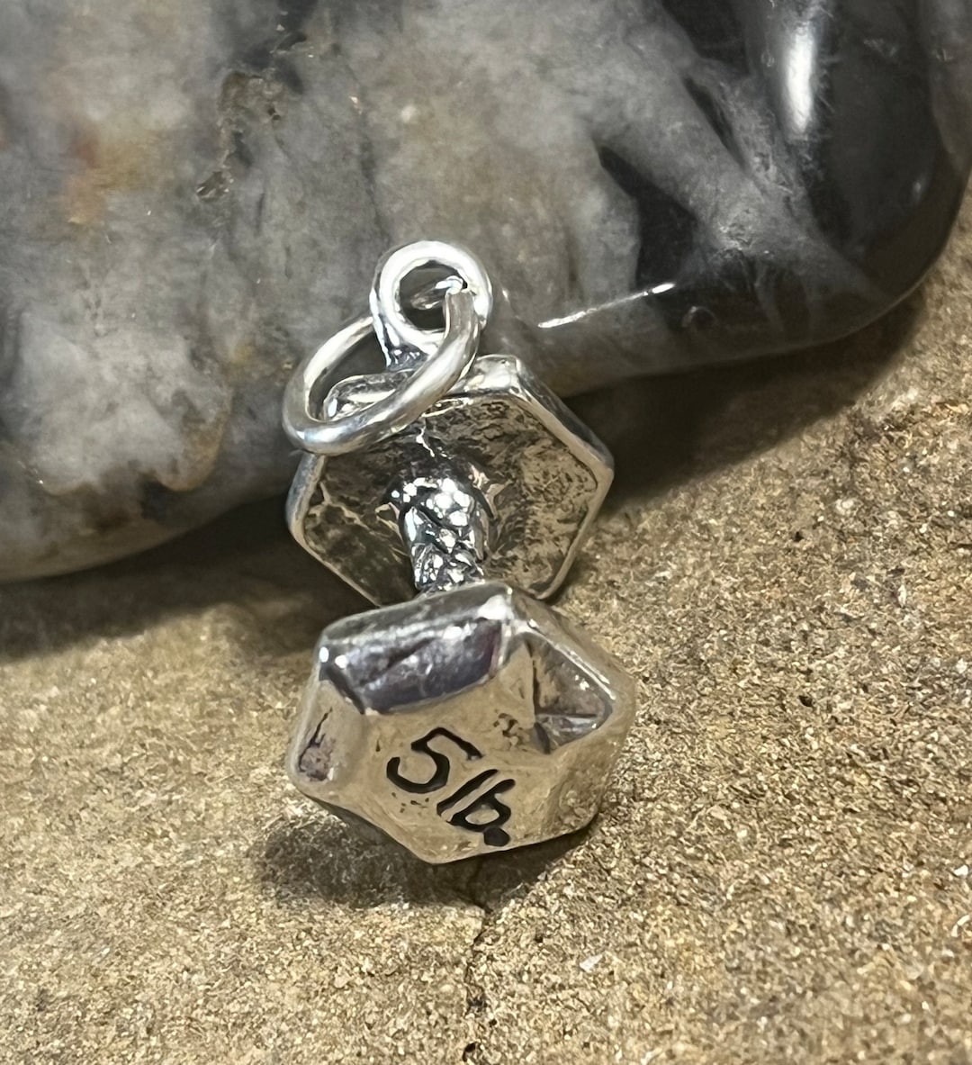 Sterling Fitness Charm, Sterling Barbell Charm, Vintage 5# Weight Charm ...