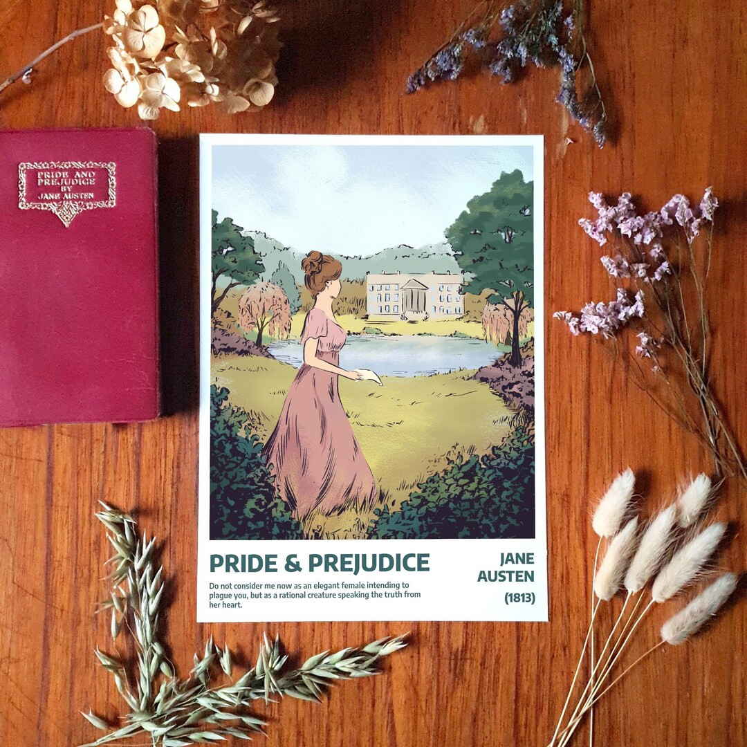 Pride and Prejudice Illustrated Poster Literary Artwork Literary Poster ...